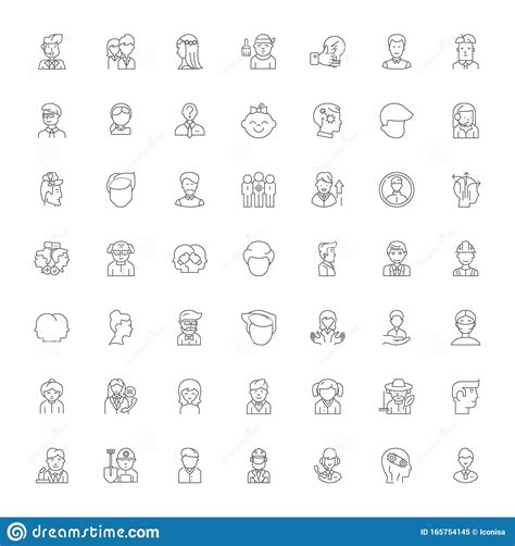 Characters Linear Icons Signs Symbols Vector Line Illustration Set 向量