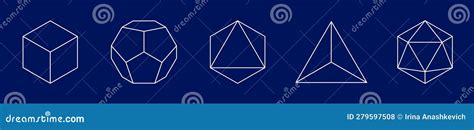Set Of Vector Linear Platonic Solids Mathematical Geometric Shapes Such As Cube Tetrahedron