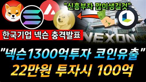 시바이누 코인 아발란체 솔라나 넥슨의 1300억 투자로 급상승임박했다 집중하세요 비트코인 시바이누코인 도지코인 이더리움 리플 Youtube
