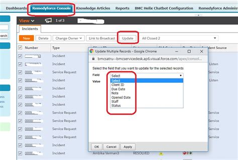 bmc helix remedyforce how to add remove fields on bulk update form in