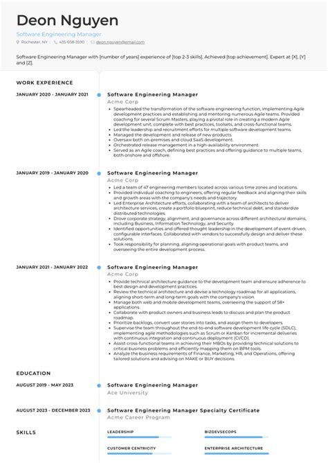 Software Engineering Manager Resume Examples And Templates