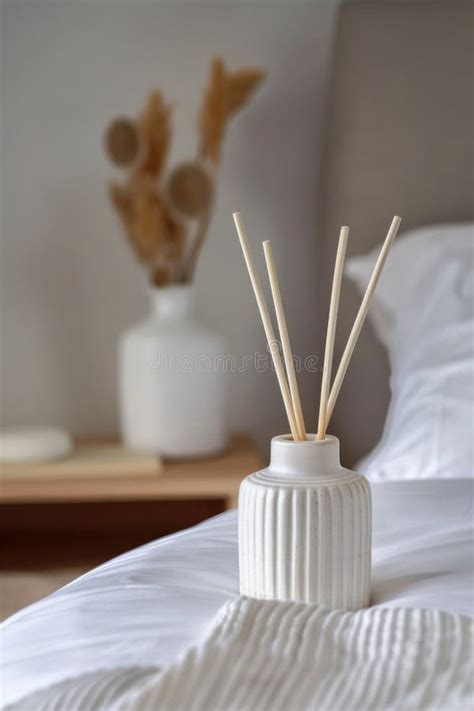 Serene Bedroom Setting With Aromatic Reed Diffuser On A Sunny Morning Stock Image Image Of