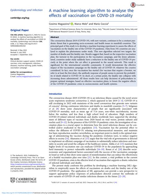 PDF A Machine Learning Algorithm To Analyze The Effects Of Vaccination On COVID Mortality