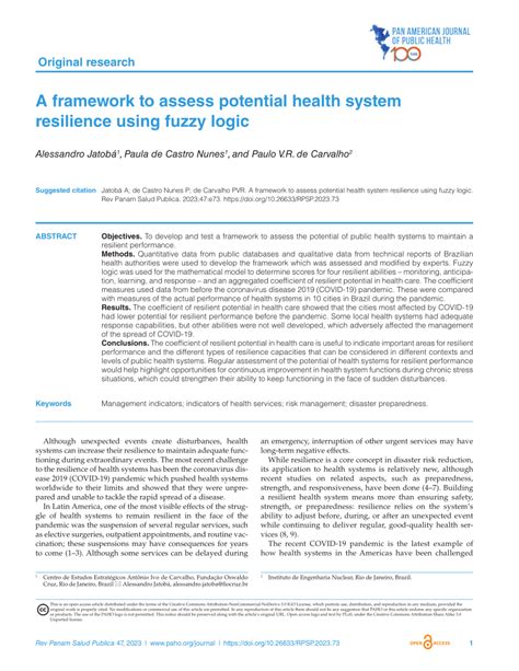 Pdf A Framework To Assess Potential Health System Resilience Using