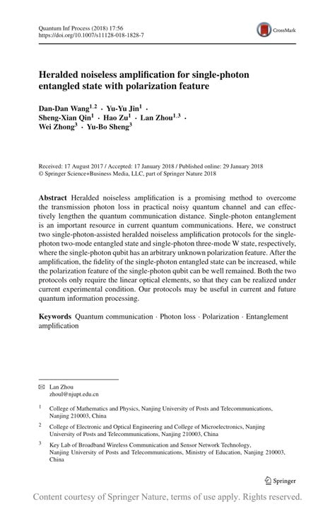 Heralded Noiseless Amplification For Single Photon Entangled State With