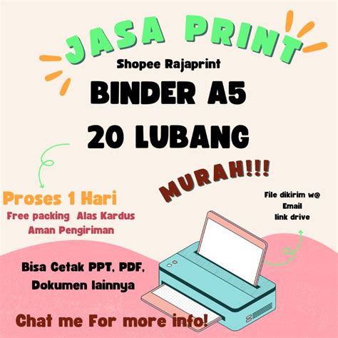 Jual Jasa Print Printer Loose Leaf Binder A5 20 Lubang Print Ppt Pdf Kuliah Free Packing Alas
