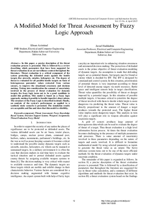 Pdf A Modified Model For Threat Assessment By Fuzzy Logic Approach