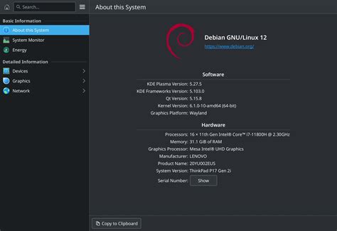 my lenovo p17 2nd gen with debian 12 kde r thinkpad