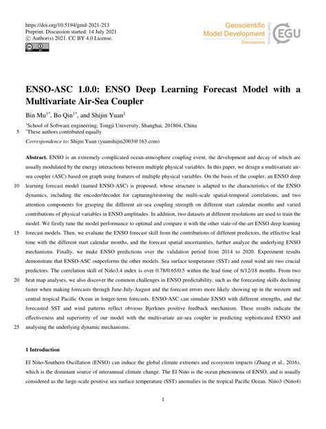 Pdf Enso Asc 1 0 0 Enso Deep Learning Forecast Model With A