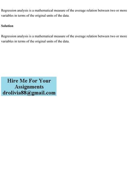 Regression Analysis Is A Mathematical Measure Of The Average Relatiopdf