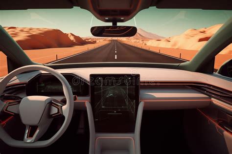 Autonomous Self Driving Futuristic Car Without Driver First Person View Stock Illustration
