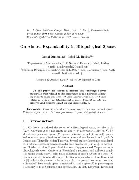 Pdf On Almost Expandability In Bitopological Spaces