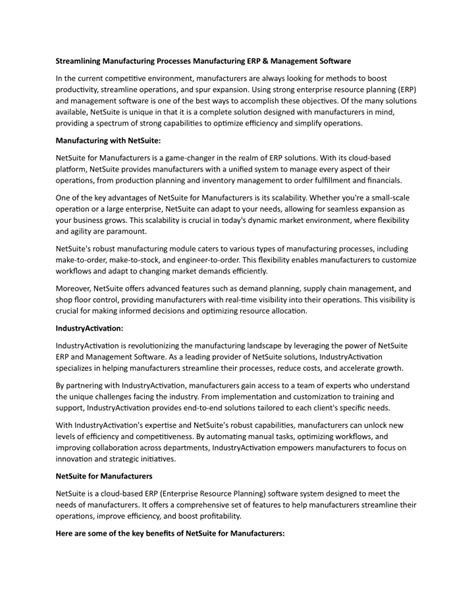 Ppt Streamlining Manufacturing Processes Manufacturing Erp