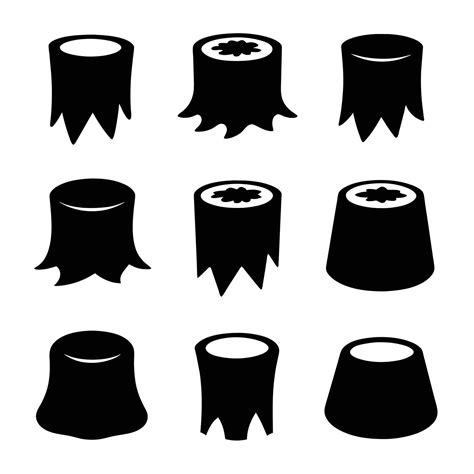 Set Of Black Outline Stump Icon Tree Stub Illustration Collection Wood Symbol On White