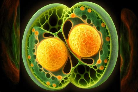 Premium Photo Cell Nucleus Is Orange Green And Process Of Cell Division