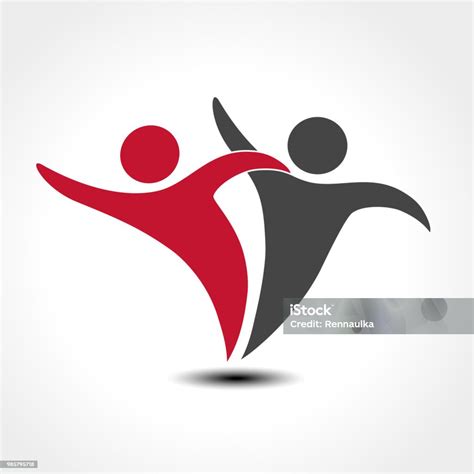 벡터 사람 아이콘에 함께 합류 빨간색과 회색 커뮤니티 기호입니다 두 파트너의 인간의 기호입니다 투명도 그림자와 몸의