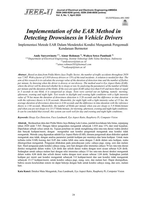 Pdf Implementation Of The Ear Method In Detecting Drowsiness In