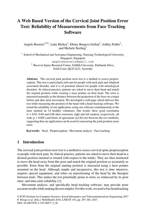 Pdf A Web Based Version Of The Cervical Joint Position Error Test