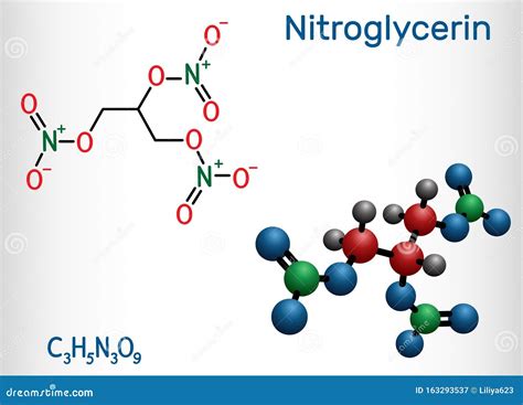 Nitroglycerin Glyceryl Trinitrate Nitro Molecule Is Drug And Explosive Structural Chemical