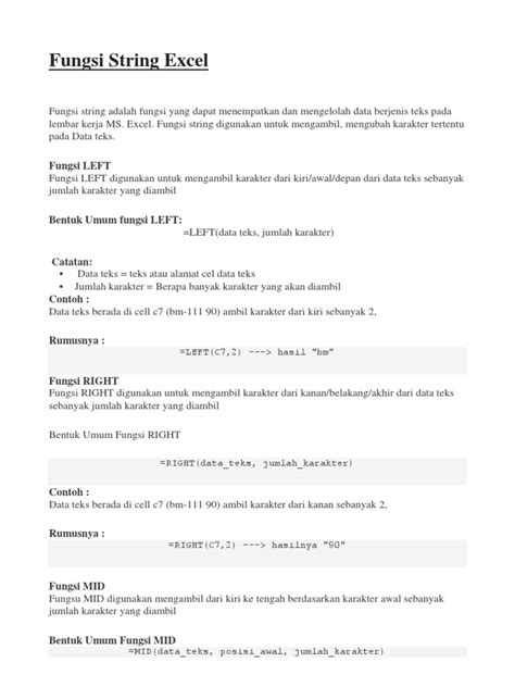 Fungsi String Excel Pdf Metode And Bahan Ajar Komputer