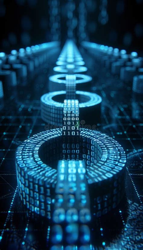 Glowing Blue Rings Display Binary Data In A Digital Landscape Stock