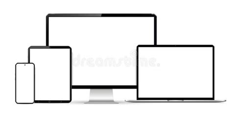 Realistic Set Computer Laptop Tablet And Smartphone Device Screen