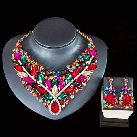 Exaggerated Colorful Rhinestone Crystal Luxury Wedding Large Necklace