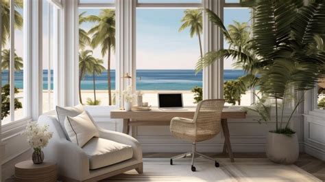 Premium Photo A Serene Home Office In A Coastal Retreat