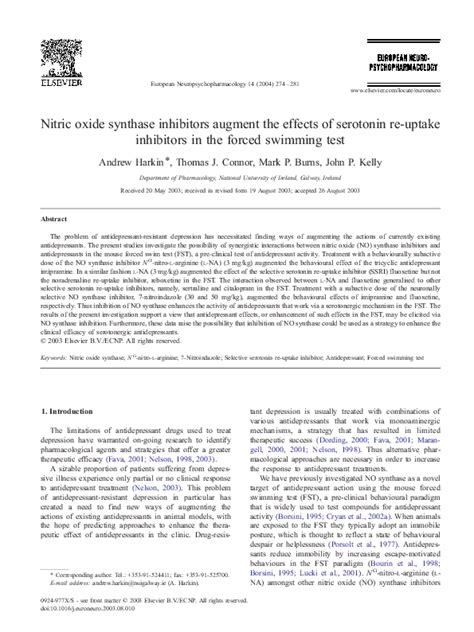 Pdf Nitric Oxide Synthase Inhibitors Augment The Effects Of Serotonin Re Uptake Inhibitors In