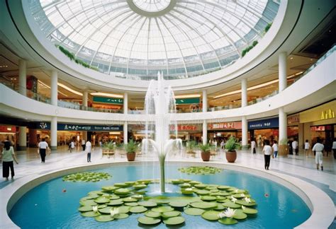 A Large Indoor Shopping Mall With A Glass Ceiling Stock Illustration