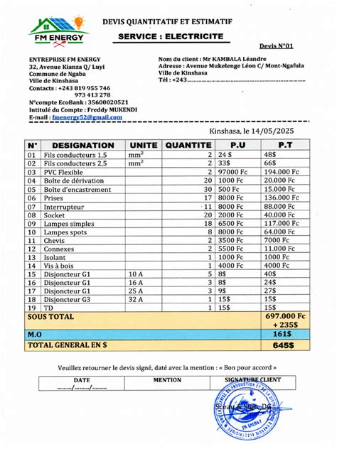 Devis Electricite Pdf
