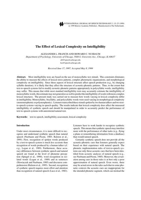 Pdf The Effect Of Lexical Complexity On Intelligibility