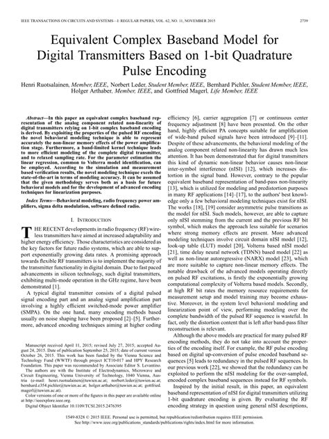 PDF Equivalent Complex Baseband Model For Digital Transmitters Based On Bit Quadrature Pulse