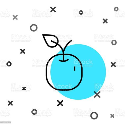 흰색 배경에 격리 된 블랙 라인 애플 아이콘 잎 기호와 과일 임의동적 모양 벡터 건강한 식생활에 대한 스톡 벡터 아트 및 기타 이미지 건강한 식생활 검은색 과일