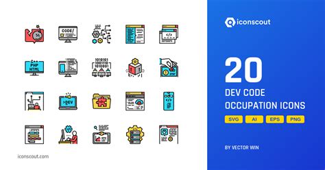 dev code occupation icon pack 20 colored outline business icons svg