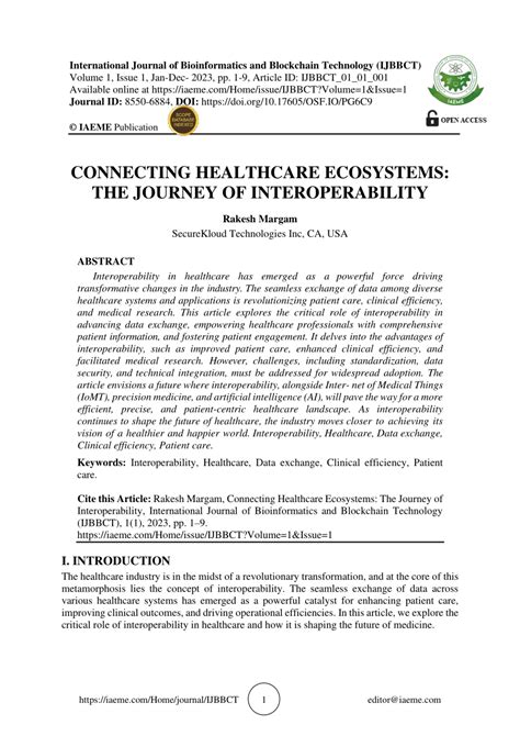 Pdf Connecting Healthcare Ecosystems The Journey Of Interoperability