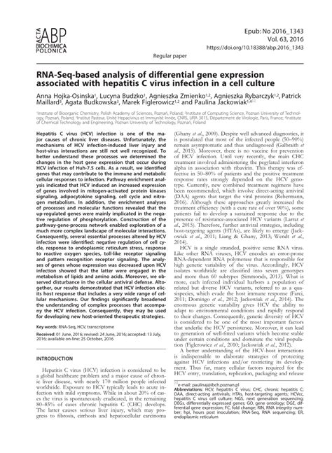 Pdf Rna Seq Based Analysis Of Differential Gene Expression Associated With Hepatitis C Virus