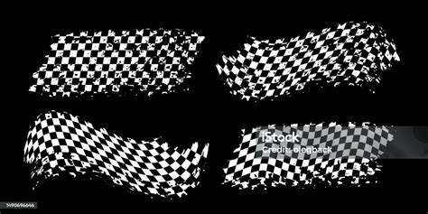 그런지 웨이잉 자동차 경주 깃발은 스크래치 벡터 그림으로 설정됩니다 자동 랠리와 모터크로스의 시작과 끝의 흰색 체크 무늬 패턴 카트 스포츠 배너 검은색 챔피언십 트로피