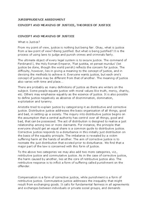 Jurisprudence Assignment Jurisprudence Assignment Concept And Meaning Of Justice Theories Of