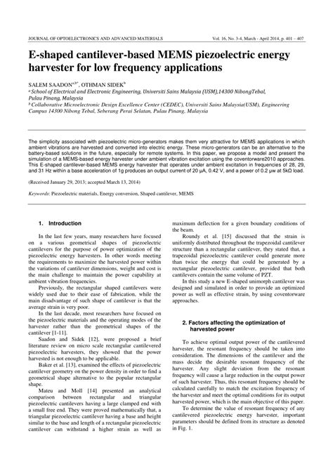 Pdf E Shaped Cantilever Based Mems Piezoelectric Energy Harvester For Low Frequency Applications