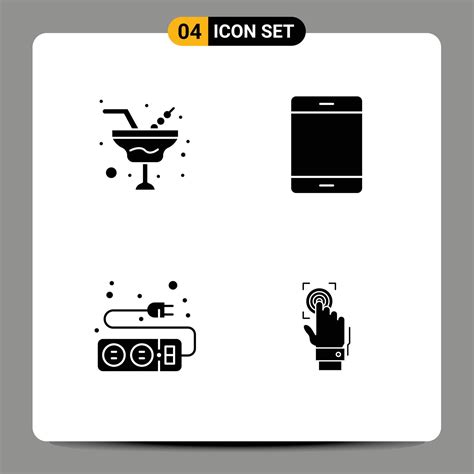Set Of 4 Vector Solid Glyphs On Grid For Champaign Electric Glass Gadget Socket Editable Vector