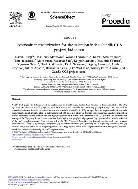 Pdf Reservoir Characterization For Site Selection In The Gundih Ccs Project Indonesia Awali