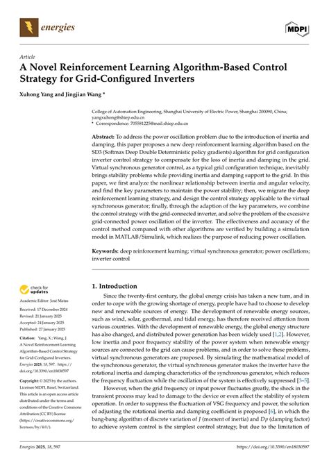 Pdf A Novel Reinforcement Learning Algorithm Based Control Strategy