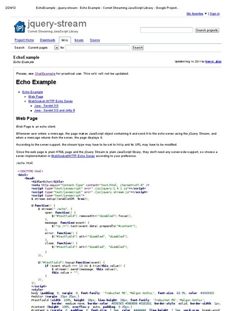 Echo Example Jquery Stream Echo Example Comet Streaming