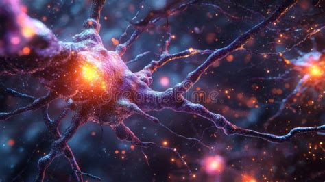 Vibrant Neuron Cell Microscopic Structure Detailed View Stock