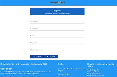 Codeigniter Ion Auth Template With Material Design For Bootstrap Theme
