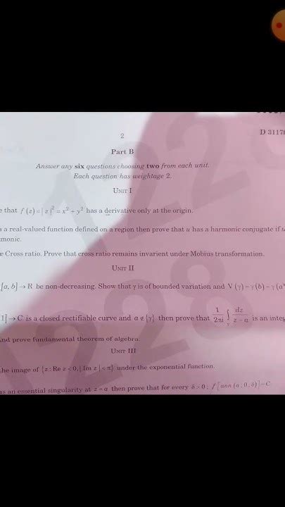 Msc Maths 3rd Sem Complex Analysis 2023 Questionpaper Youtube