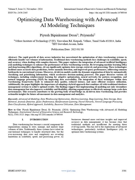 optimizing data warehousing with advanced ai modeling techniques pdf