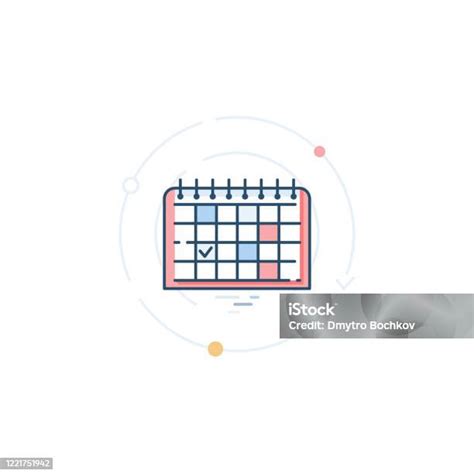 표시된 날짜와 작업이 있는 책상 달력입니다 시간 및 작업 관리 플랫 선형 스타일의 아이콘입니다 교육 강좌에 대한 스톡 벡터 아트