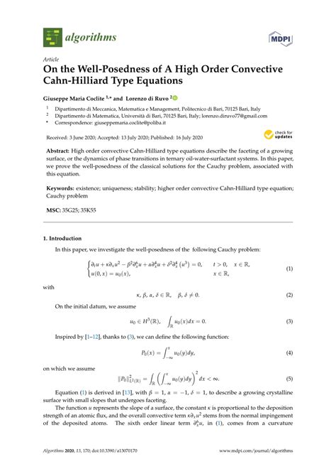 Pdf On The Well Posedness Of A High Order Convective Cahn Hilliard Type Equations
